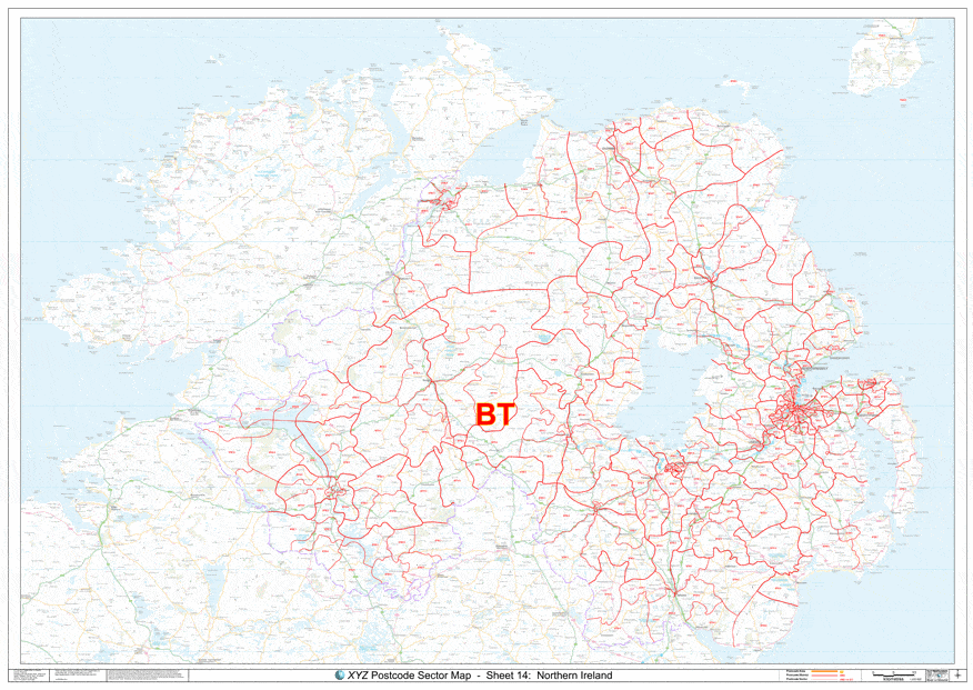 BT Postcode Map for the Northern Ireland Postcode Area GIF or PDF Down ...