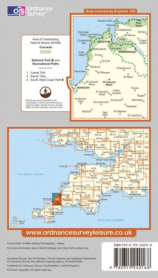 OS Explorer Map of Newquay & Padstow (OL106) – Map Logic