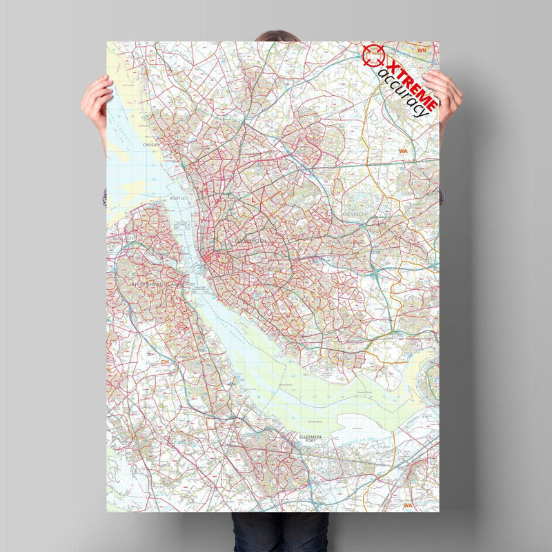 Greater Liverpool Area Laminated Postcode Sector Map – Map Logic