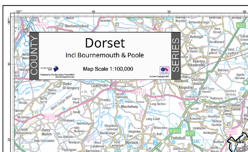 Dorset County Wall Map - Latest Ordnance Survey Boundaries (2021) – Map ...