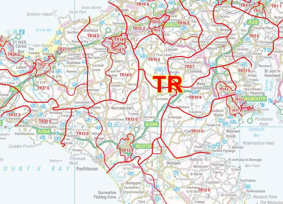 Cornwall & West Devon Laminated Postcode Sector Map – Map Logic