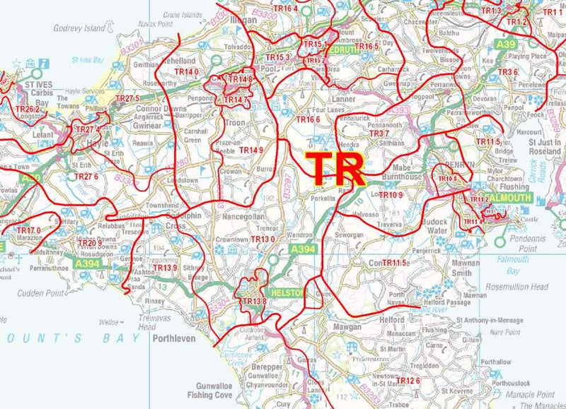 Cornwall & West Devon Laminated Postcode Sector Map – Map Logic