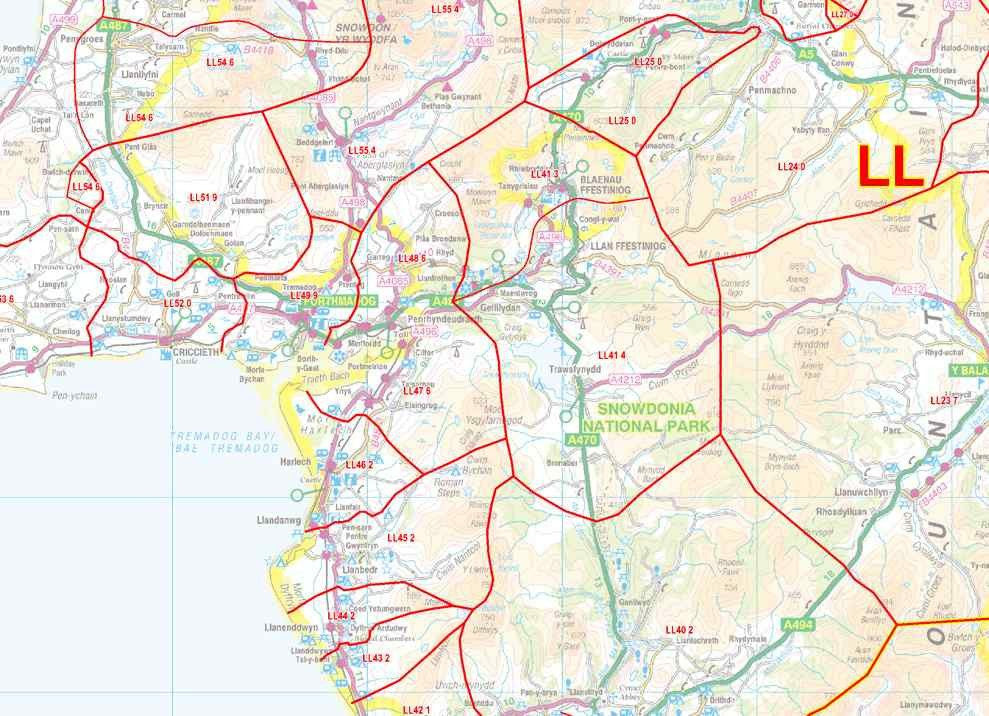 North Wales Postcode Sector Map (S9) – Map Logic