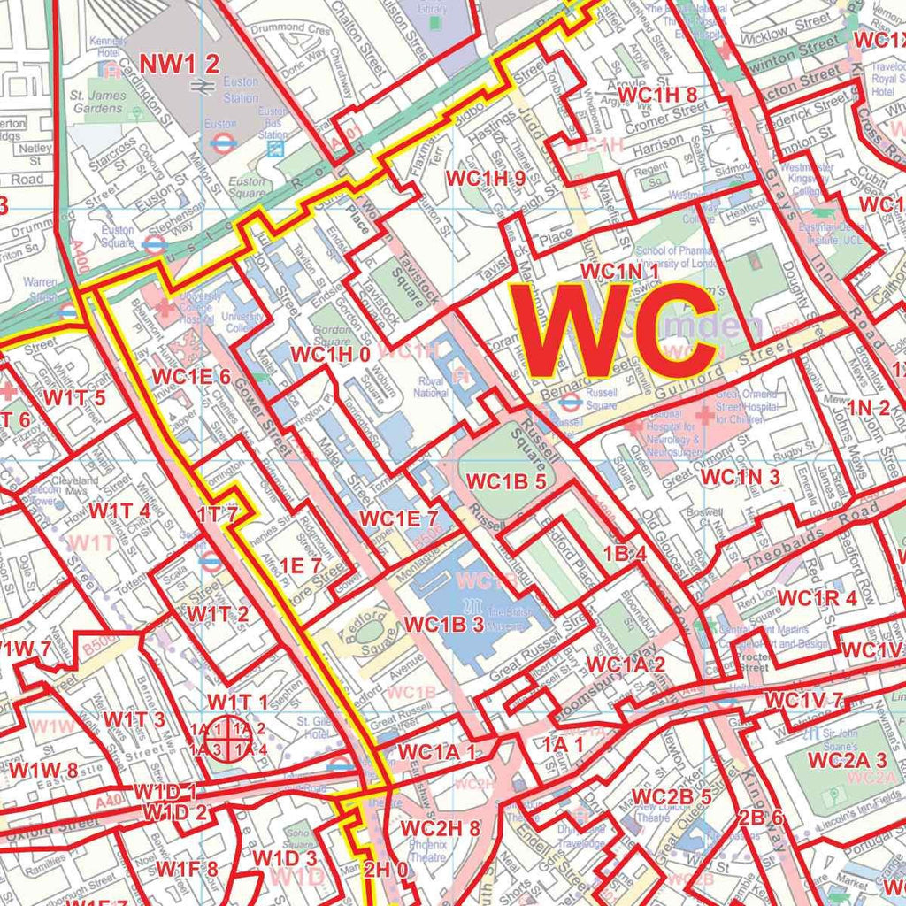 Central London Postcode Map With Streets (C1) – Map Logic