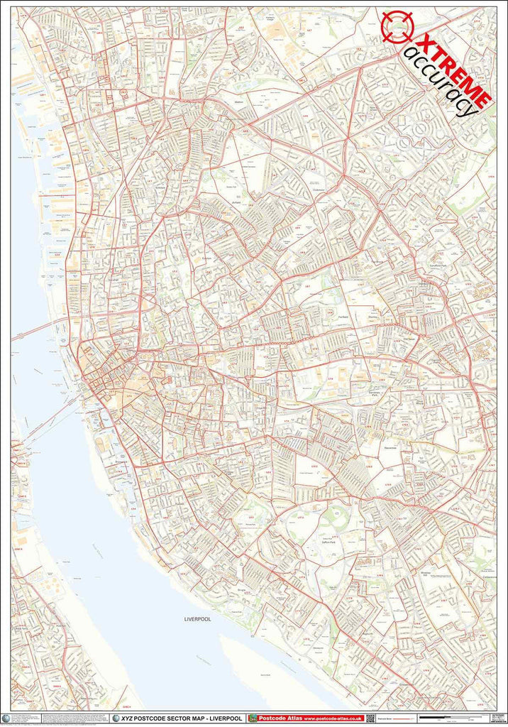 Liverpool City Centre Laminated Postcode Sector Map – Map Logic