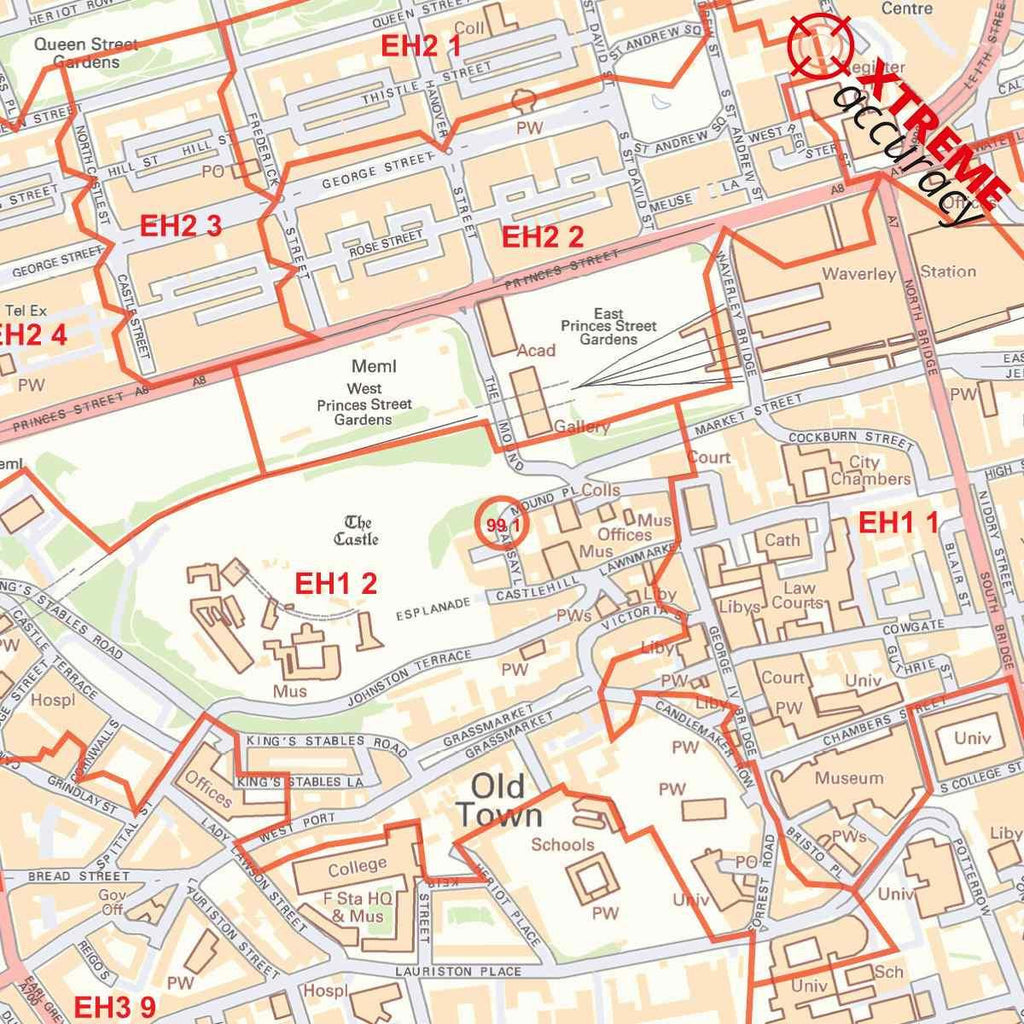 Edinburgh City Centre Laminated Postcode Sector Map – Map Logic