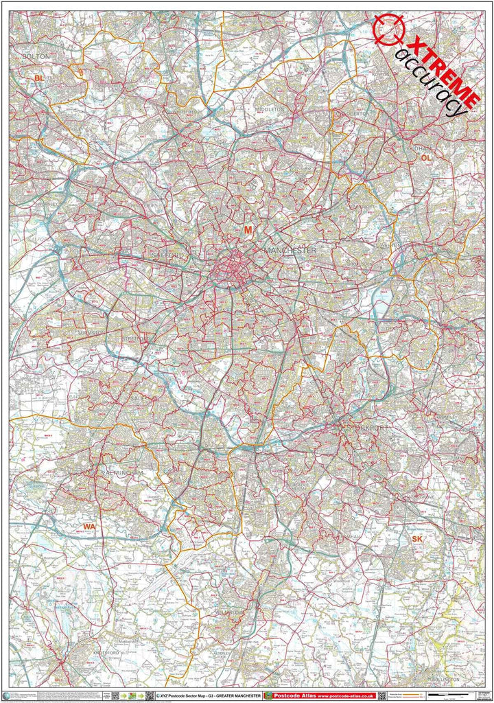 Greater Manchester Area Postcode Sector Map (G3) GIF or PDF Download ...