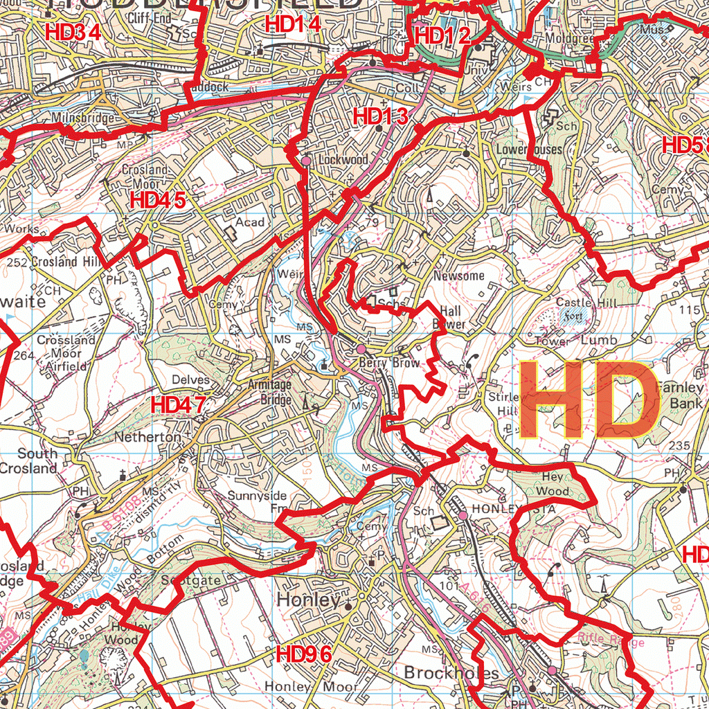 Huddersfield Postcode Map (HD) – Map Logic