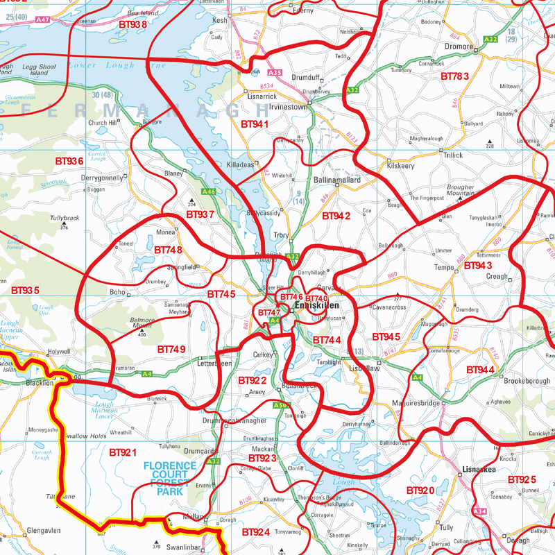 BT Postcode Map for the Northern Ireland Postcode Area GIF or PDF Down ...