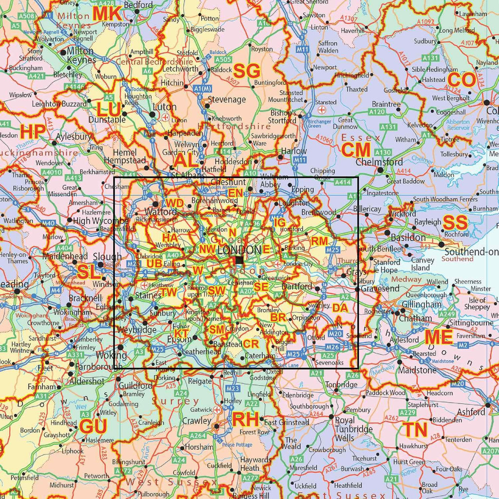 Huge UK Postcode Area Map with County Shading GIF or PDF Download (AR2 ...
